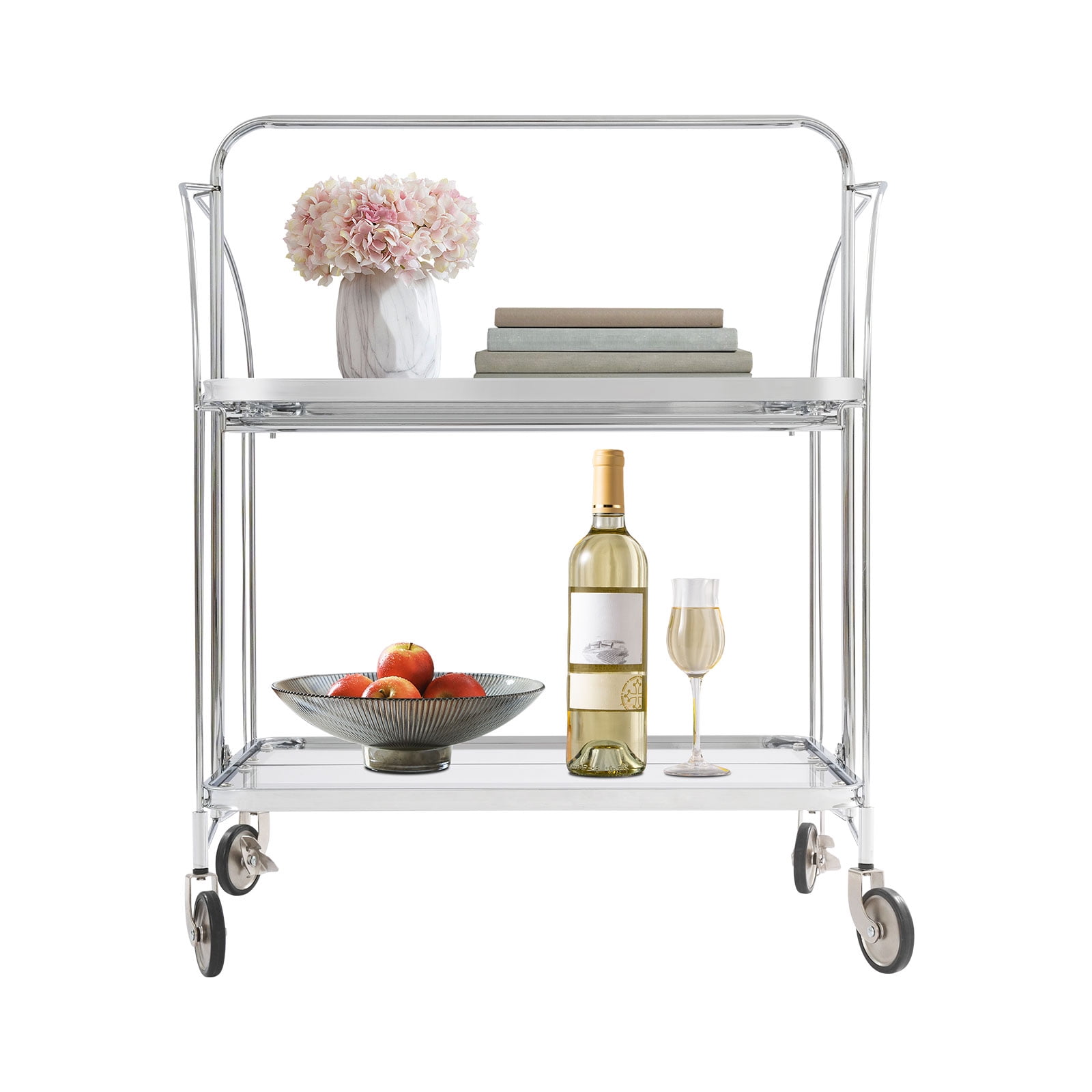 Rolling Cart, 2-tier Rolling Cart with Wheels, Collapsible Rolling ...
