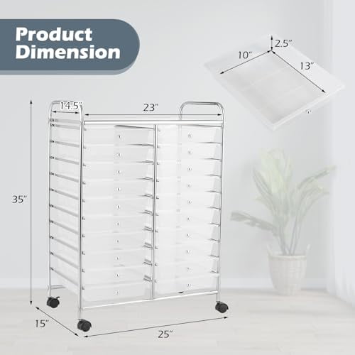 Rolling Cart with 20 Drawers, 20 Tiers Multicolor Trolley, Drawer Bin ...