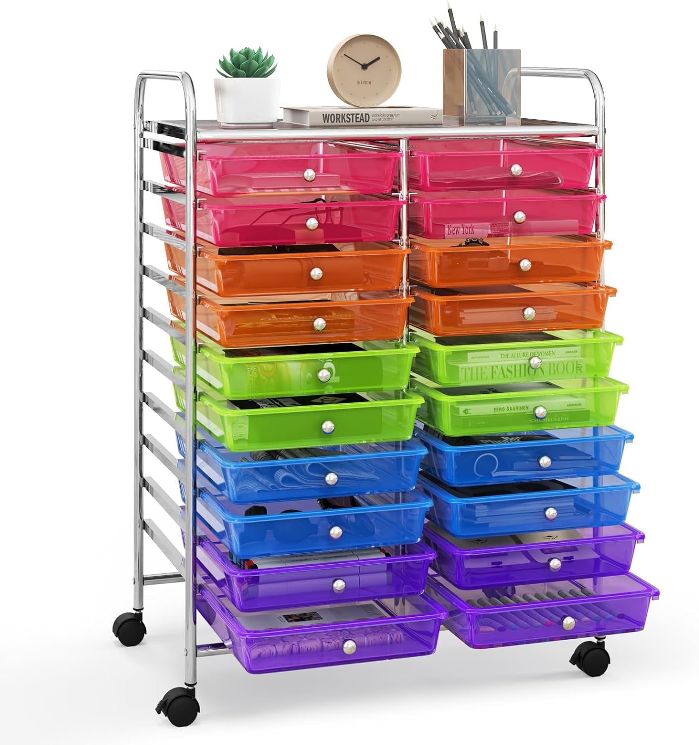 Rolling Cart with 20 Drawers, 20 Tiers Multicolor Trolley, Drawer Bin ...