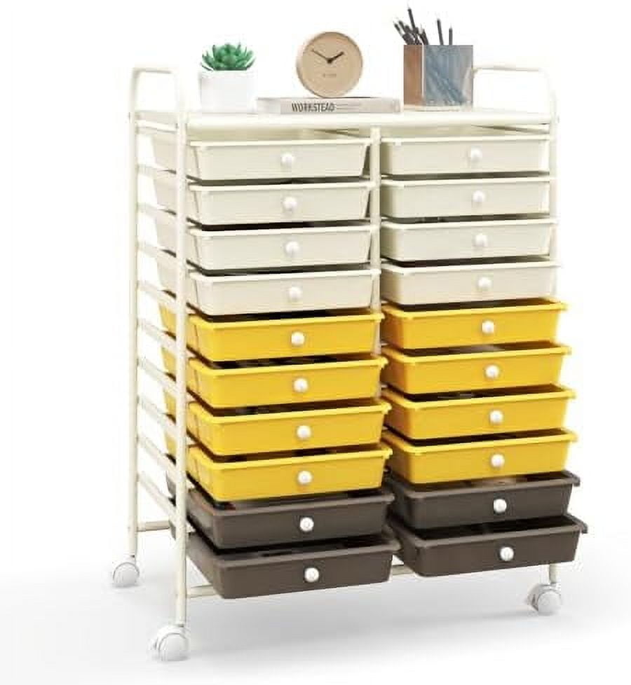 Rolling Cart with 20 Drawers, Multicolor Trolley, Drawer Bin Carts with ...