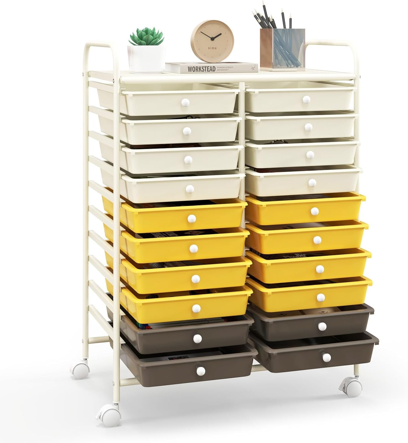 Rolling Cart with 20 Drawers, Multicolor Trolley, Drawer Bin Carts with ...