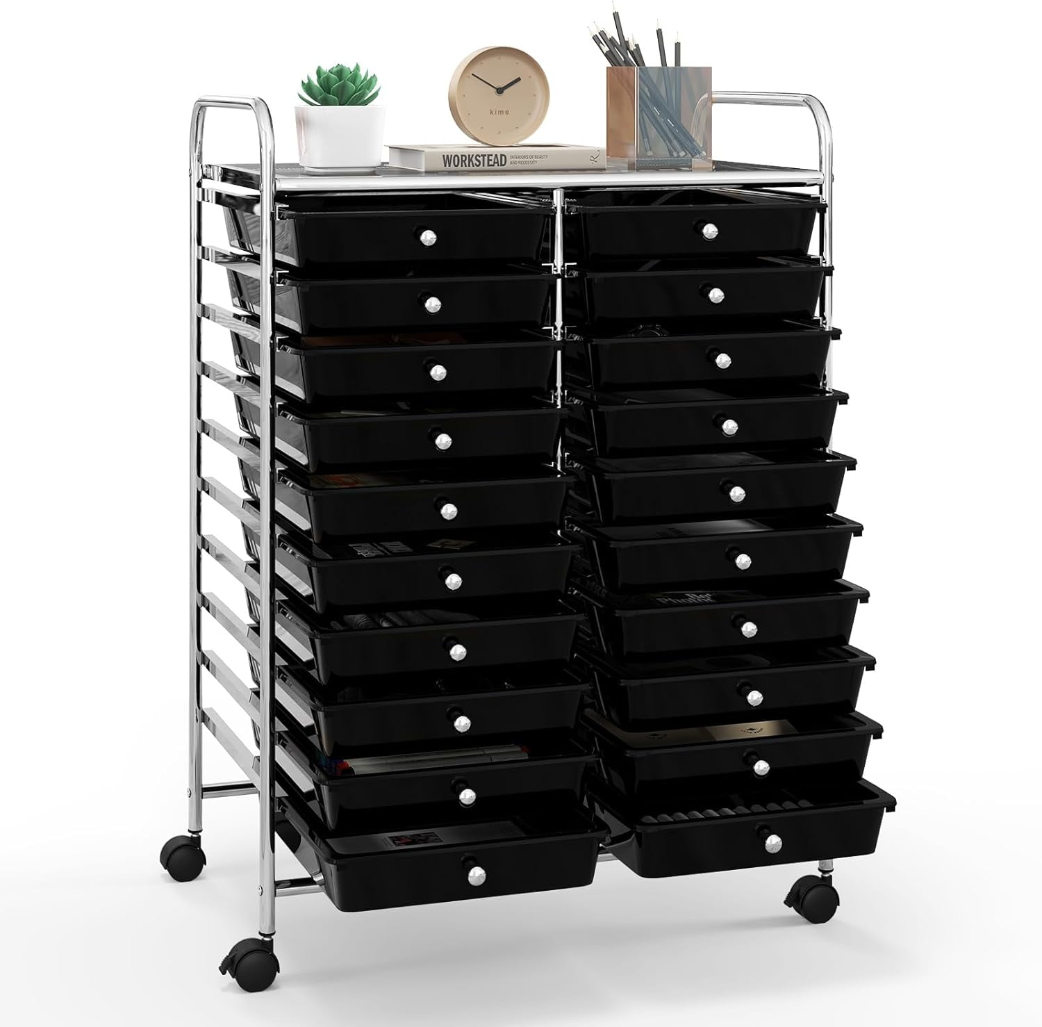 Rolling Cart with 20 Drawers, Multicolor Trolley, Drawer Bin Carts with ...