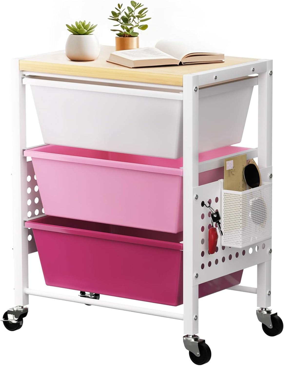 Rolling Cart with 3 Drawers, Plastic Drawer Storage Carts with Lockable ...