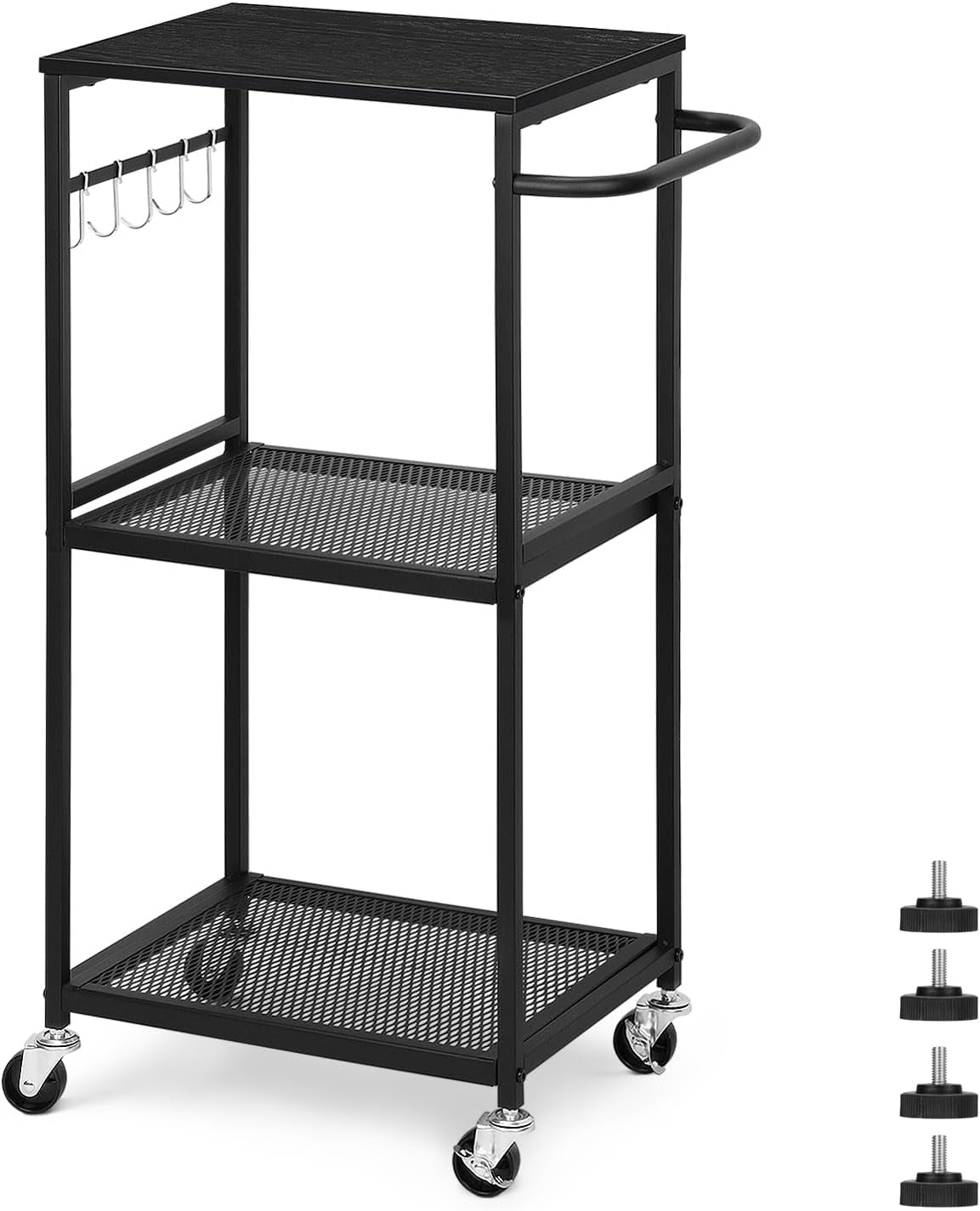 Rolling Cart, 3 Tier Utility Kitchen Cart on Wheels, Wooden Top and ...