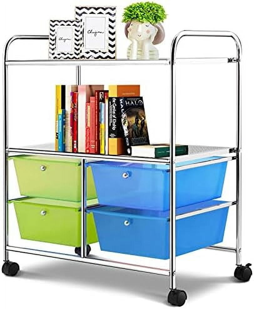 Rolling Cart with 4 Drawers and 2 Shelves, Plastic Storage Drawers on ...