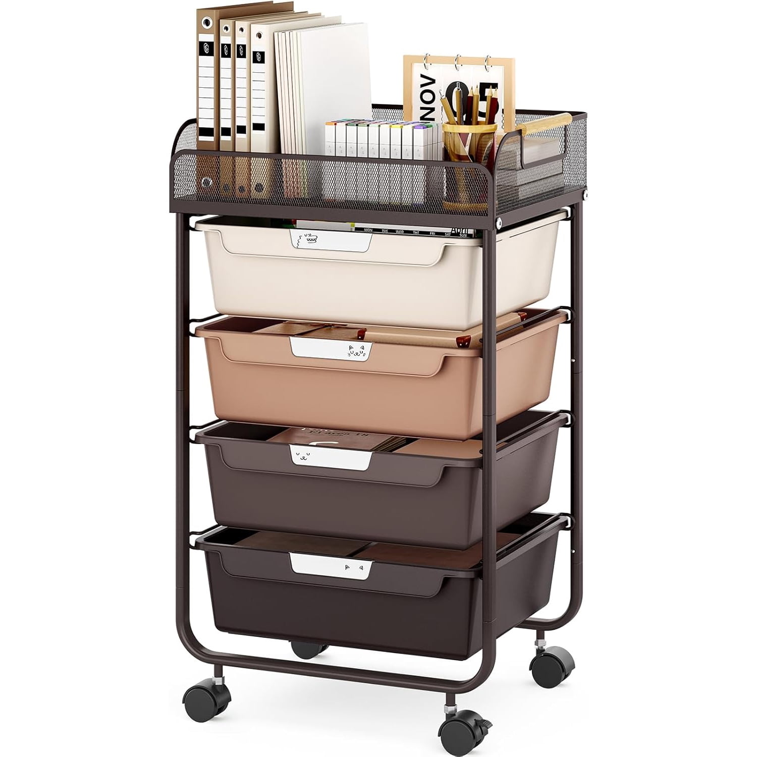 Rolling Cart with 4 Drawers,4 Tiers Rolling Utility Cart Craft Cart ...