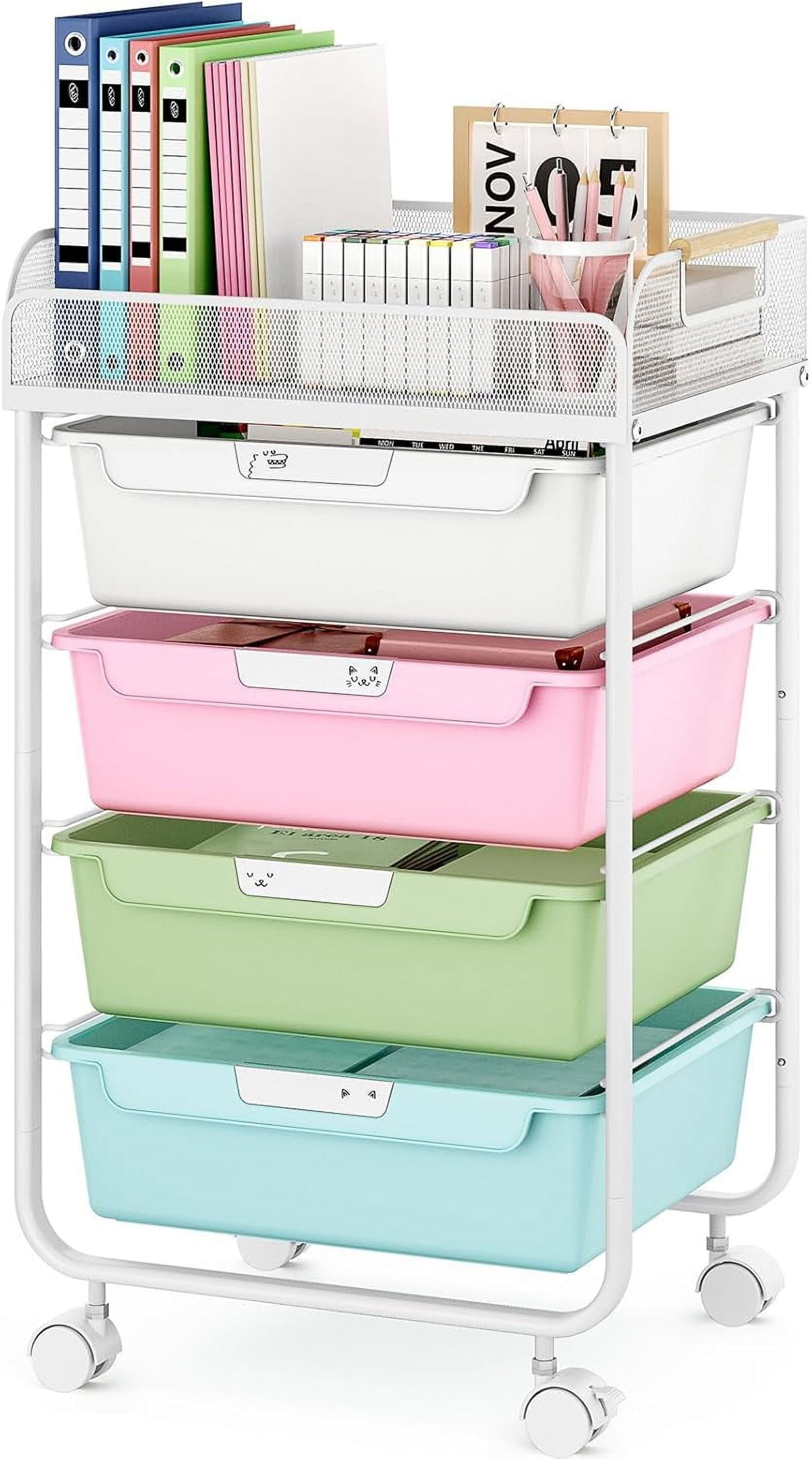 Rolling Cart with 4 Drawers,4 Tiers Rolling Utility Cart Craft Cart ...