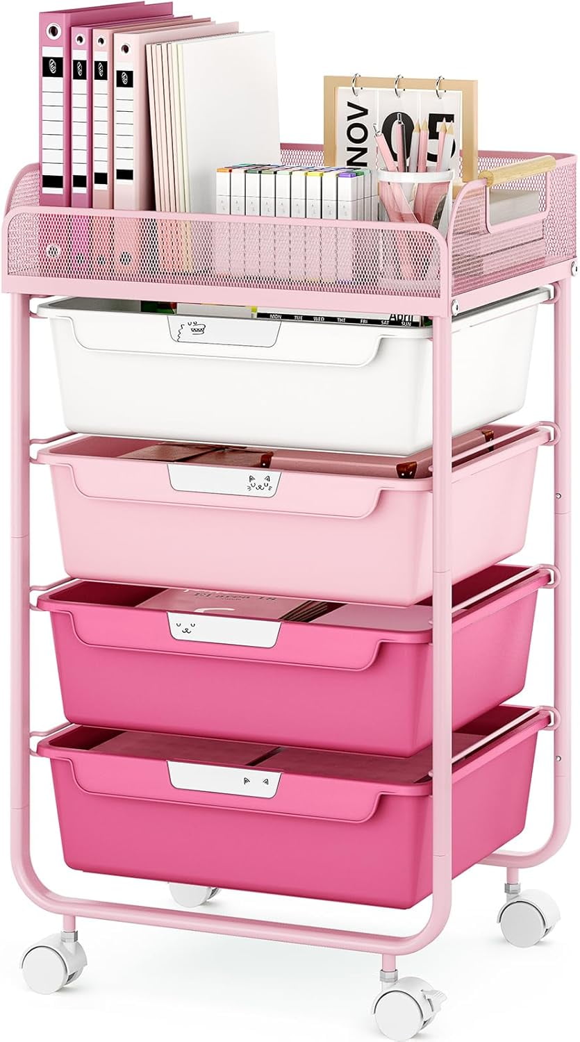 Rolling Cart with 4 Drawers,4 Tiers Rolling Utility Cart Craft Cart ...