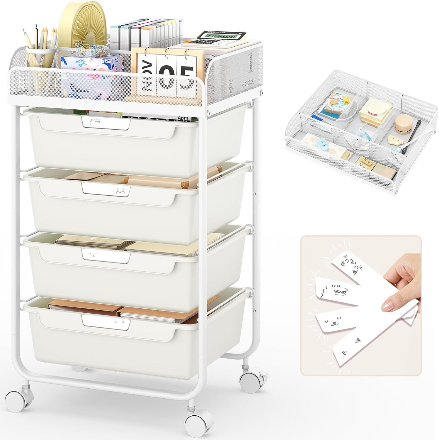 Rolling Cart with 4 Drawers,Craft Cart,Rolling Storage Cart with Drawer ...