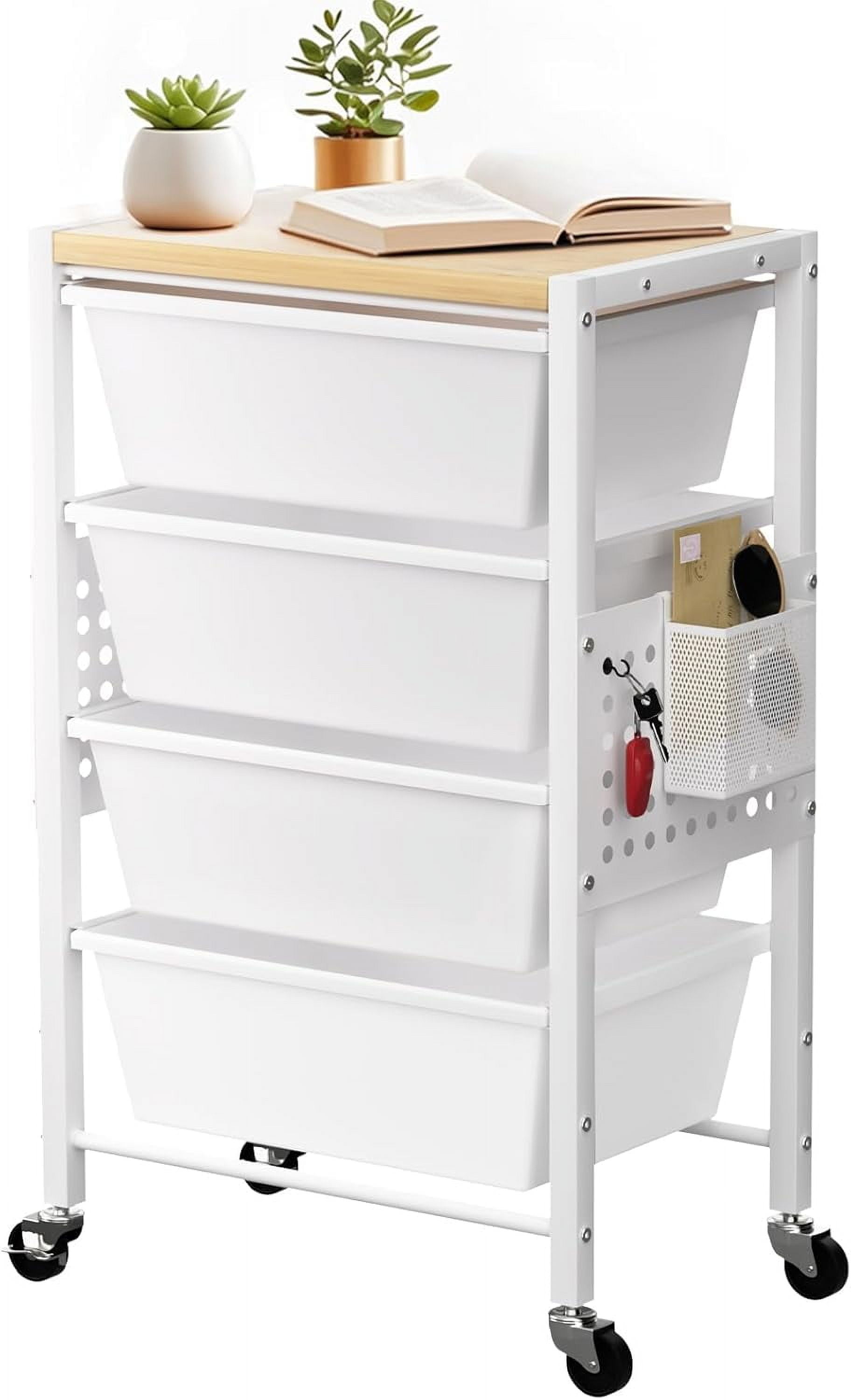 Rolling Cart with 4 Drawers, Plastic Drawer Storage Carts with Lockable ...