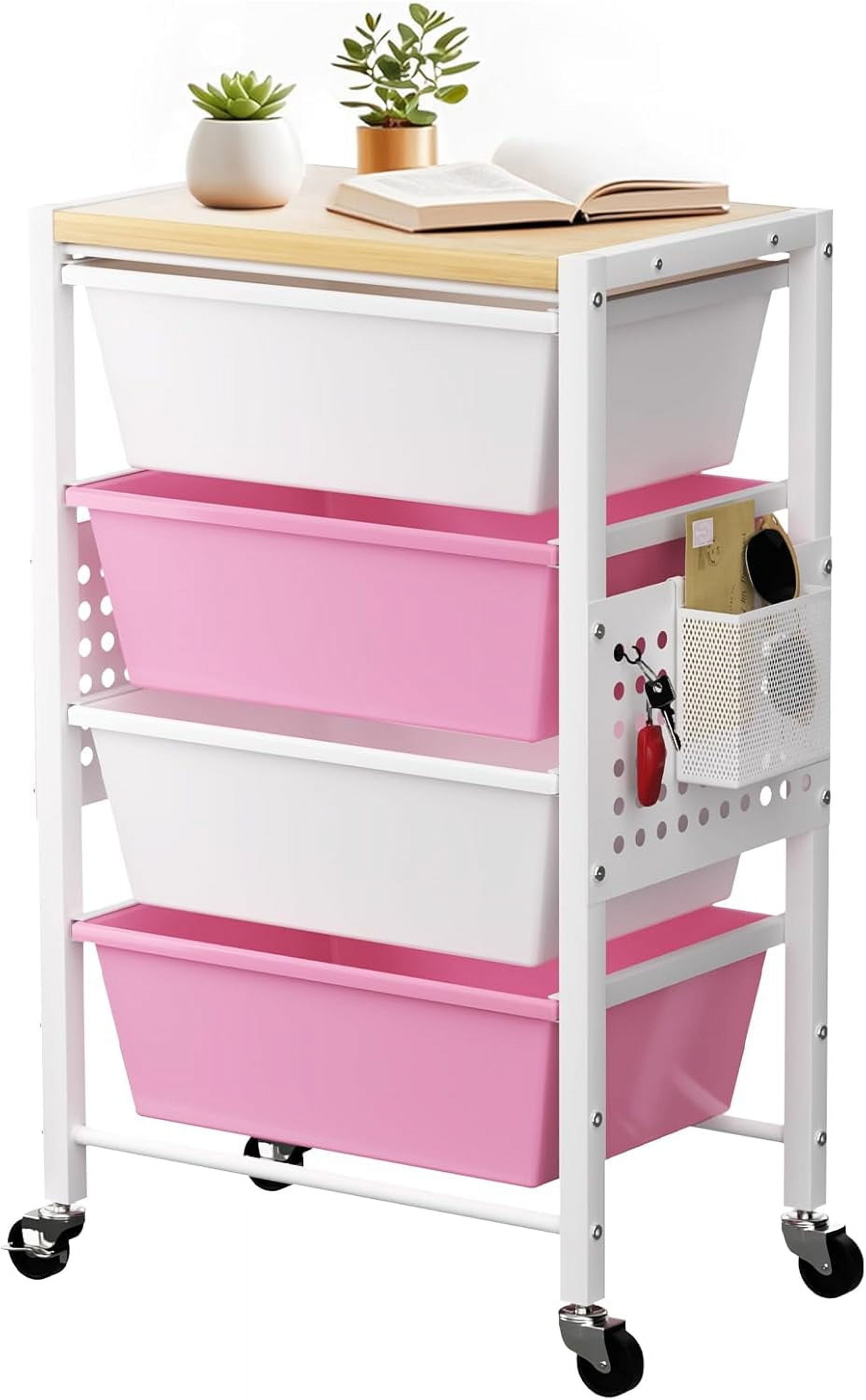 Rolling Cart with 4 Drawers, Plastic Drawer Storage Carts with Lockable ...