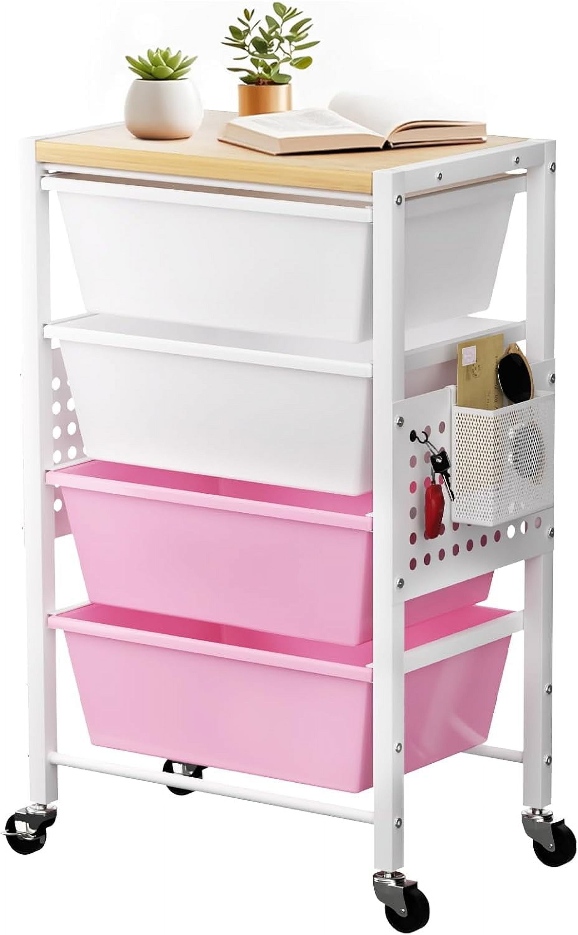 Rolling Cart with 4 Drawers, Plastic Drawer Storage Carts with Lockable ...