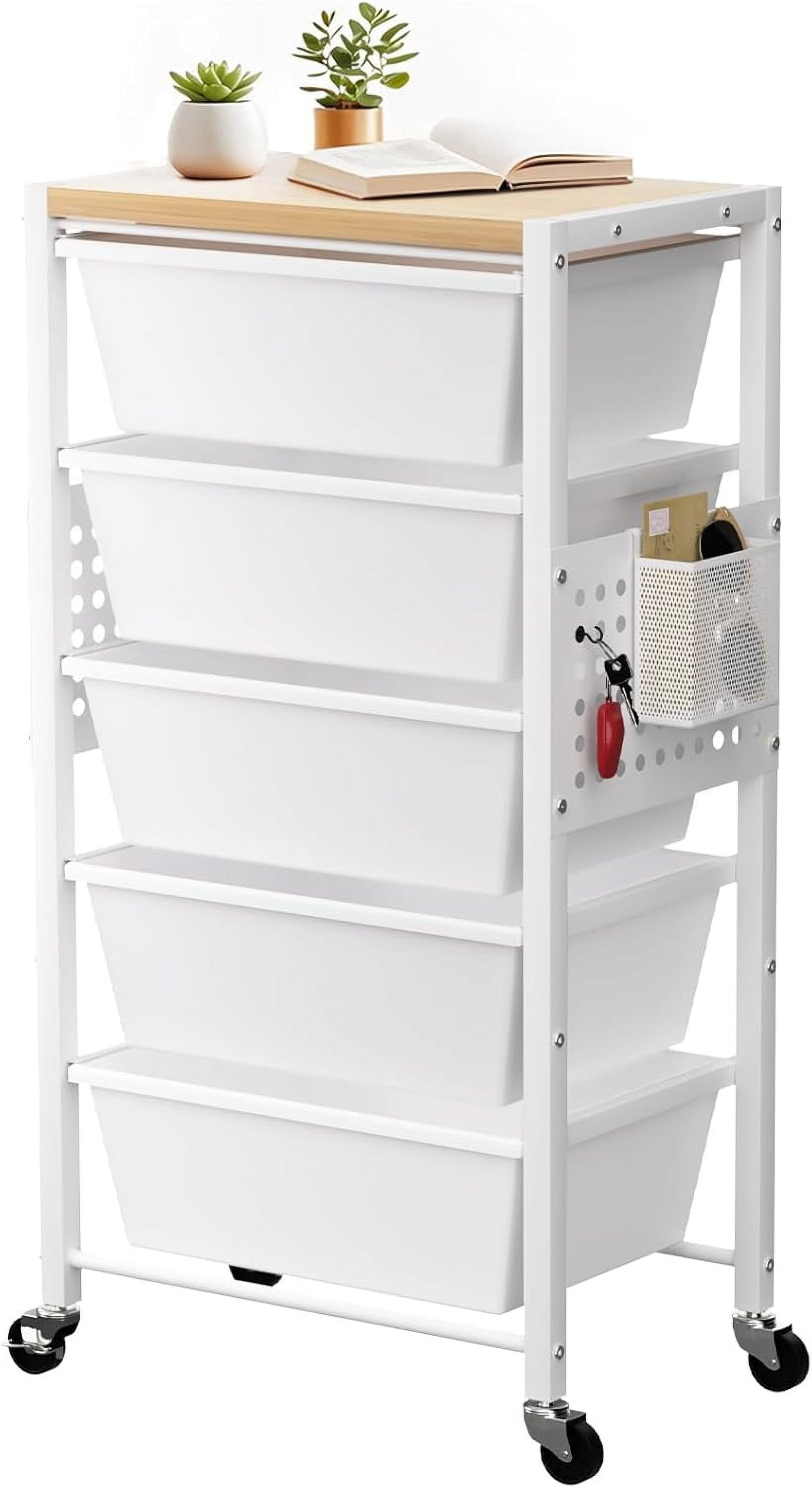 Rolling Cart with 5 Drawers, Plastic Drawer Storage Carts with Lockable ...