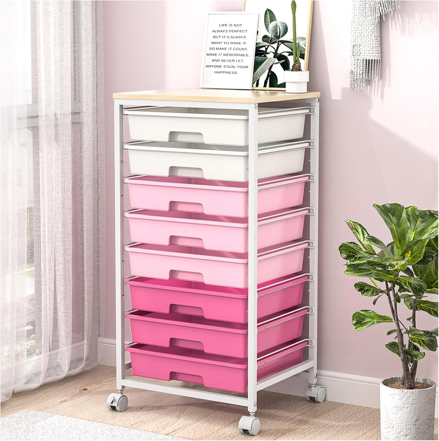 Rolling Cart with Drawers,Storage Cart with 8 Drawers and Wooden ...