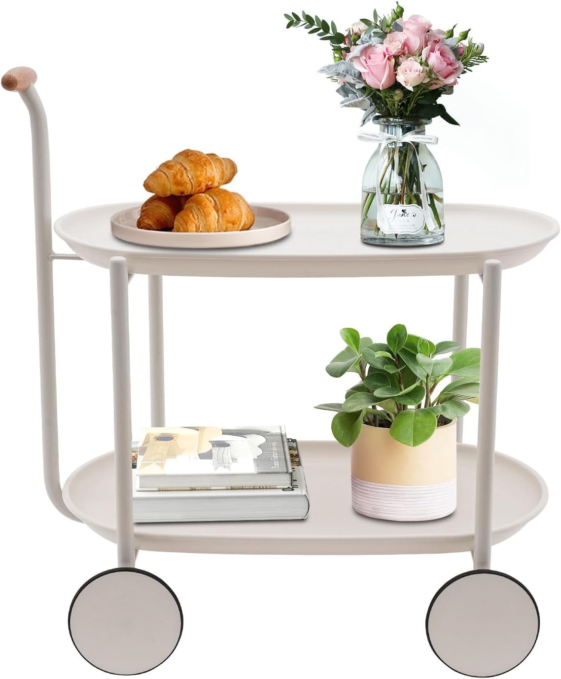 Rolling Cart with Handle 2 Tier Small Bar Cart Serving Cart with Wheels ...