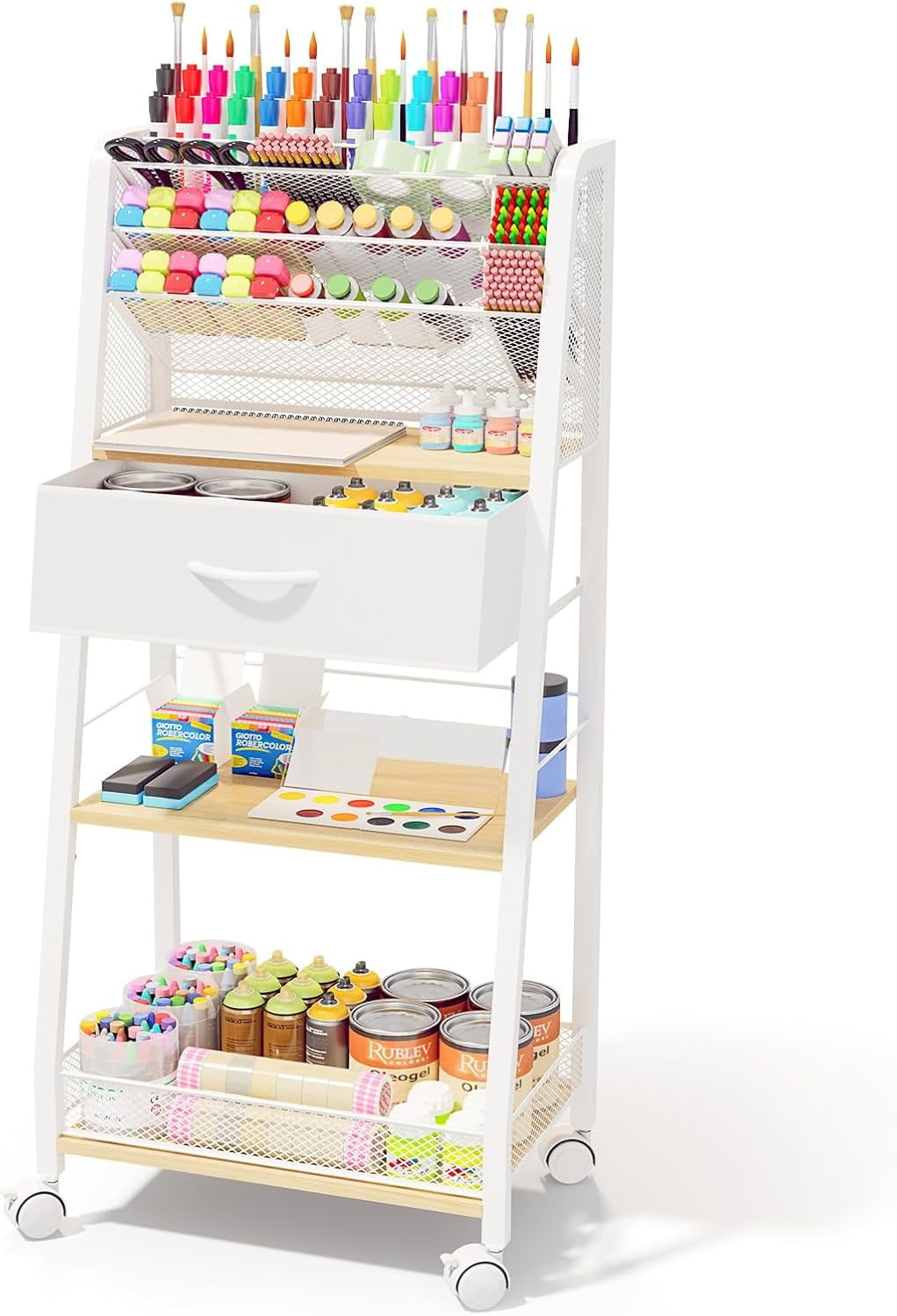 Rolling Cart - Metal Utility Cart with Storage Drawer and Wheels ...