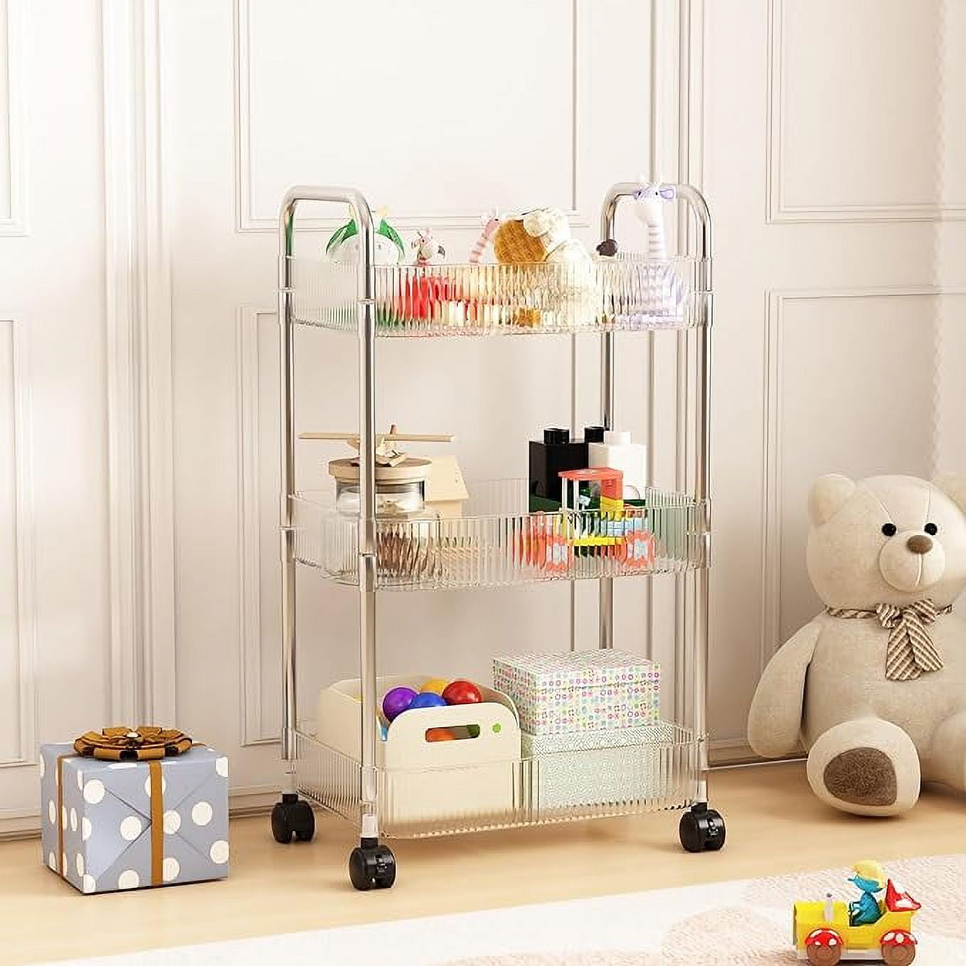 Rolling Cart, Storage Boxes, Acrylic 3-Tier Multi-functional Utility ...