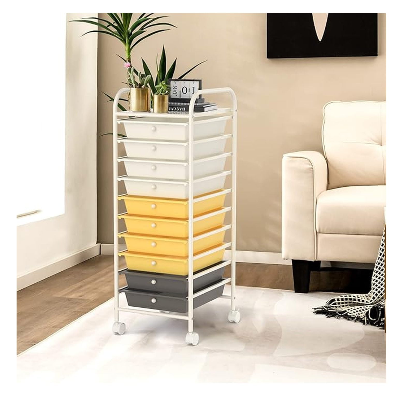 Rolling Cart with Storage Drawers, Utility Cart with Removable Plastic ...