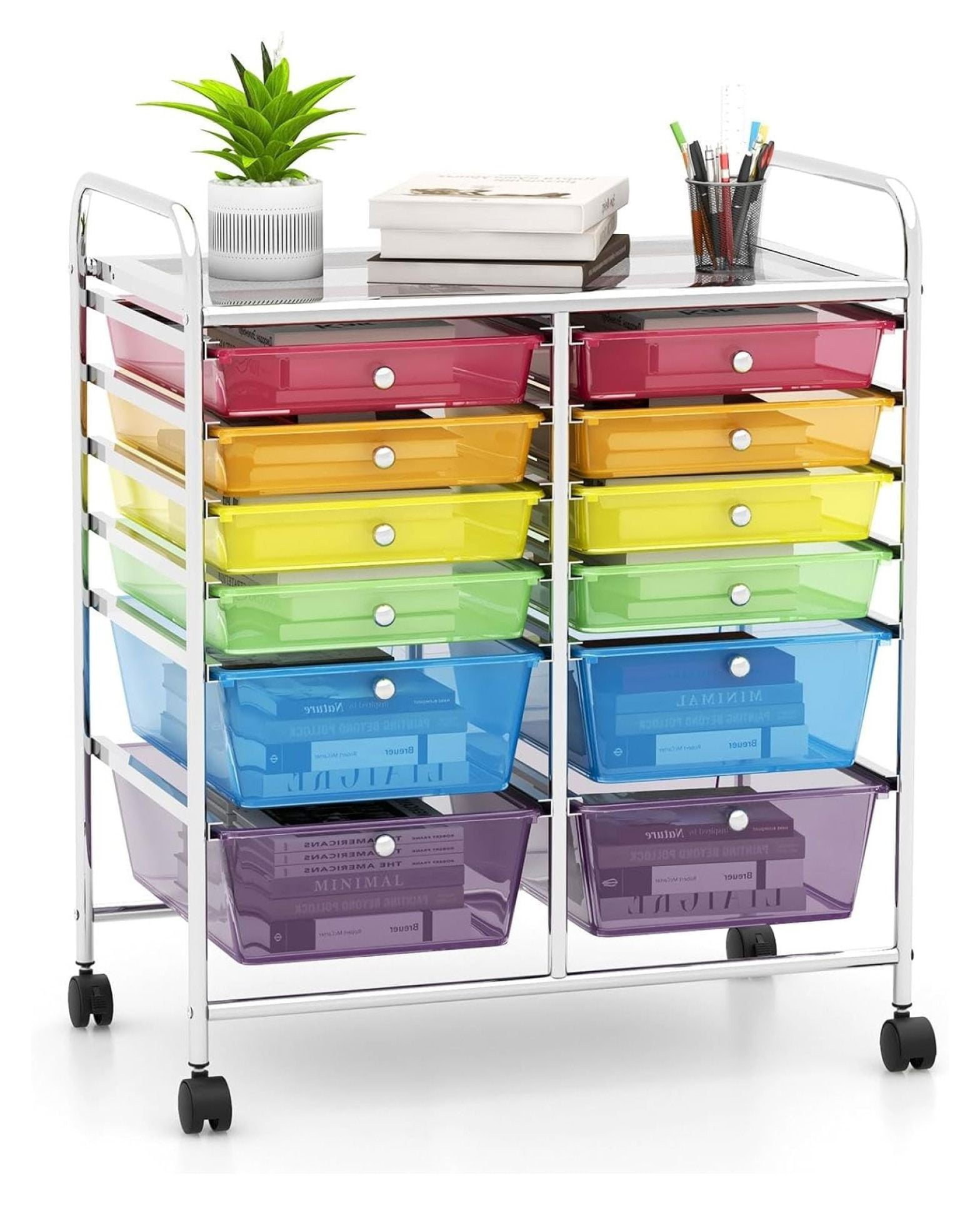 Rolling Cart with Storage Drawers, Utility Cart with Removable Plastic ...