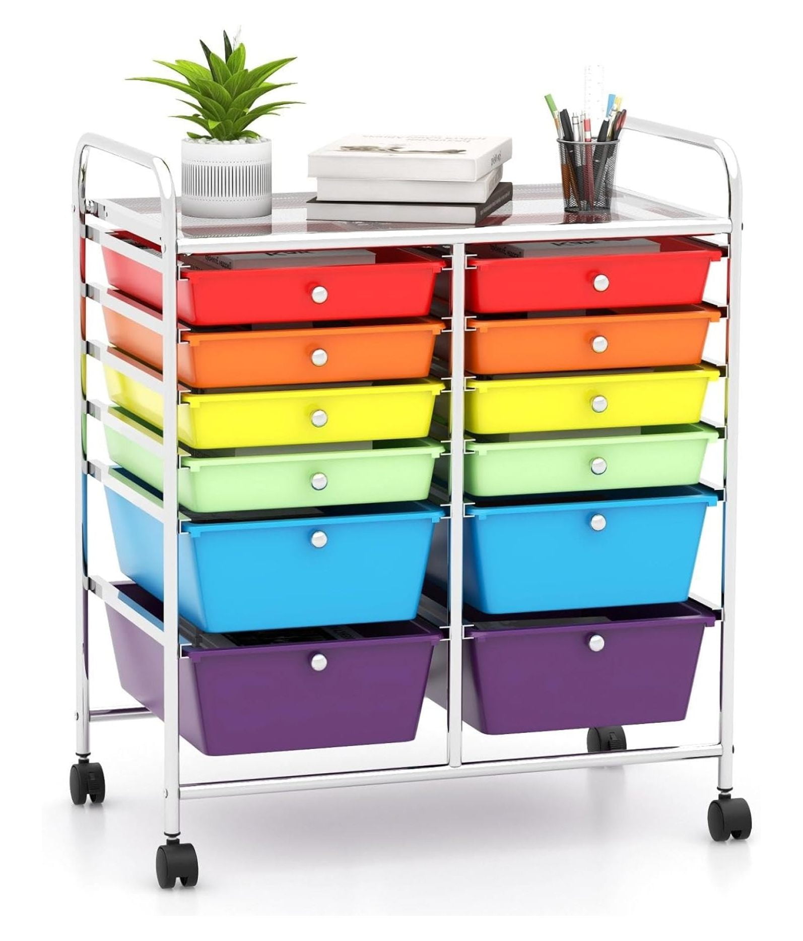 Rolling Cart with Storage Drawers, Utility Cart with Removable Plastic ...