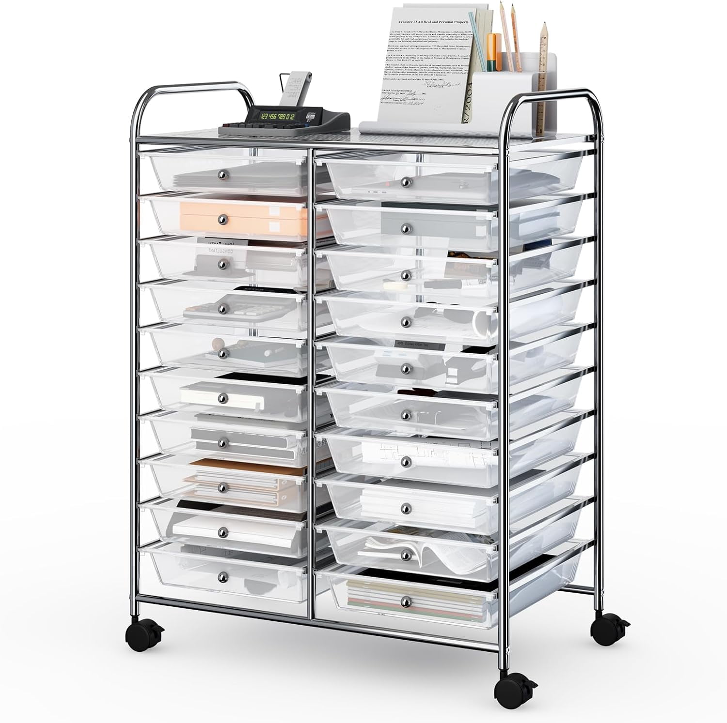 Rolling Cart with Storage Drawers, Utility Cart with Removable Plastic ...