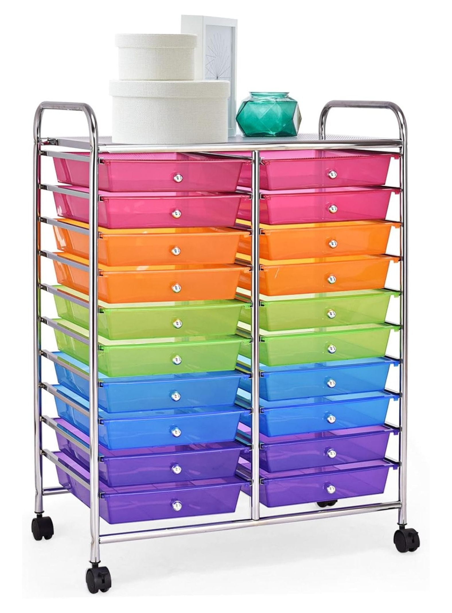 Rolling Cart with Storage Drawers, Utility Cart with Removable Plastic ...