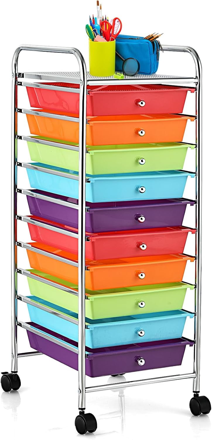 Rolling Cart With Storage Drawers, Utility Cart With Removable Plastic ...