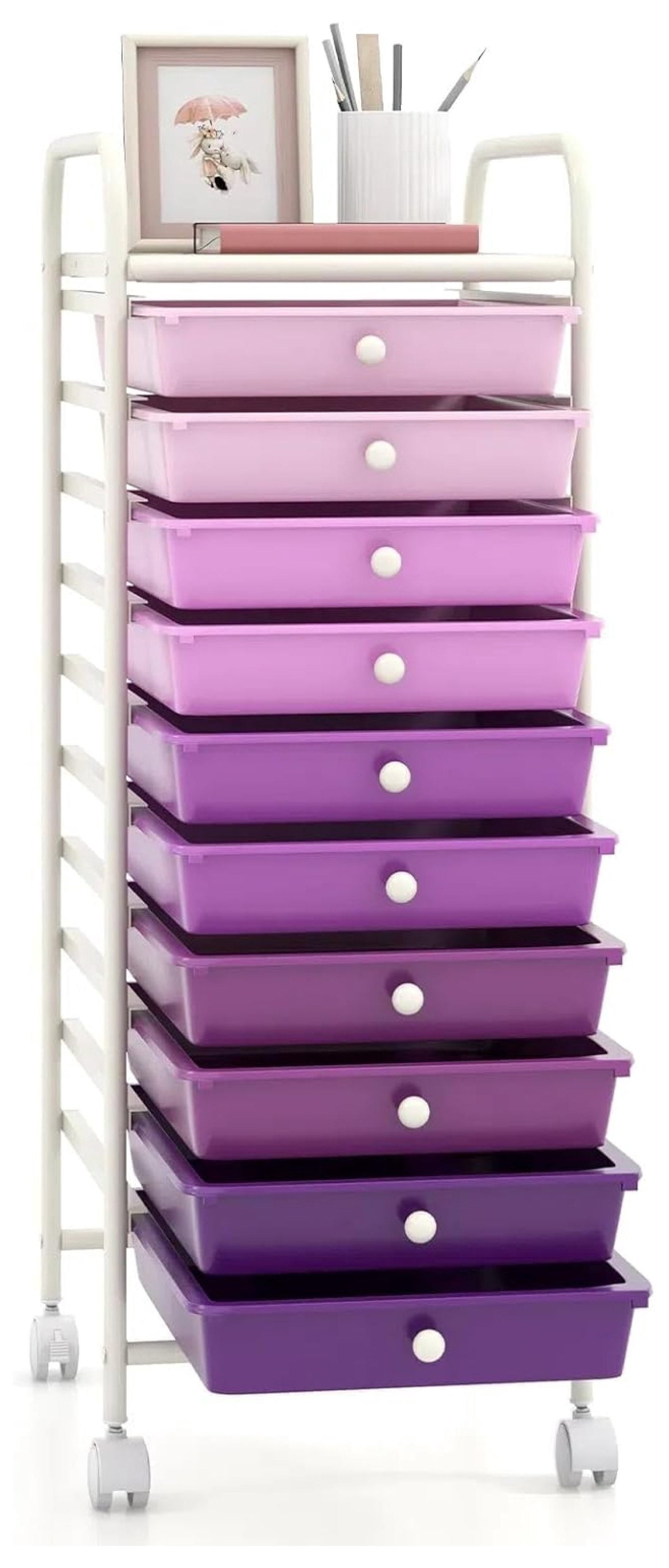 Rolling Cart with Storage Drawers, Utility Cart w/Removable Plastic ...