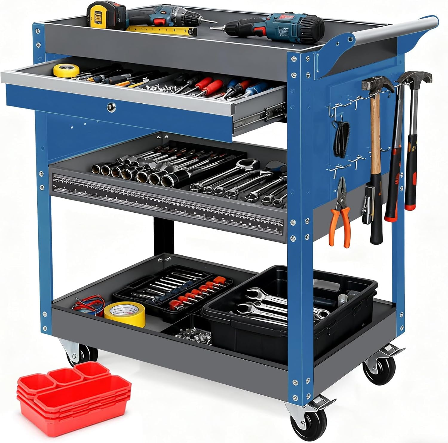 Rolling Cart with Wheels,3 Tier Mechanic Tool Cart with Drawers,440LBS ...
