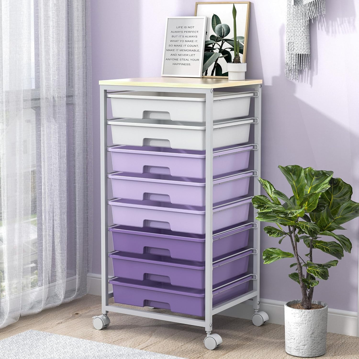 Rolling Cart with Drawers,Utility Cart With 8 Drawers and Wooden ...