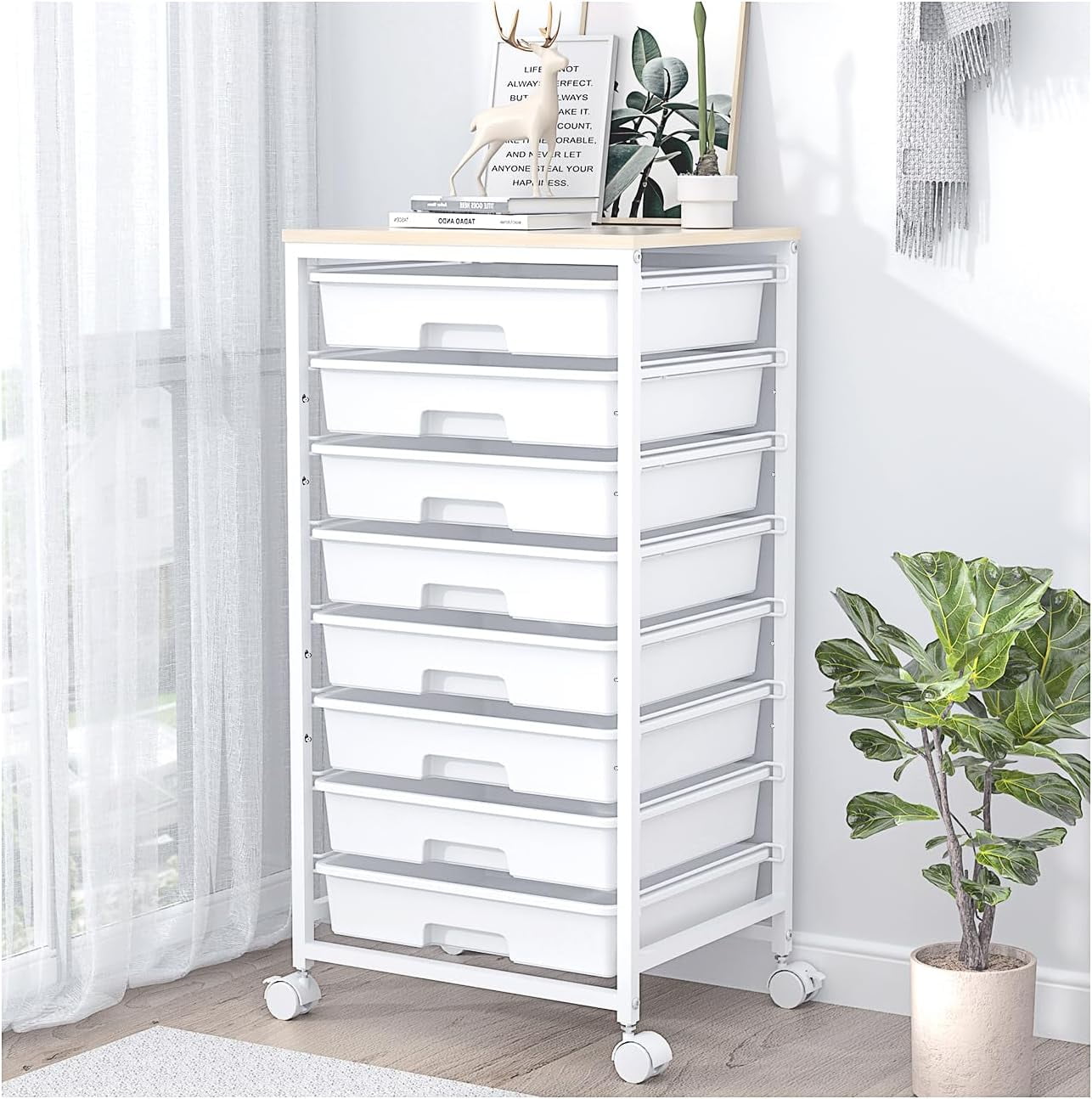 Rolling Cart with Drawers,Utility Cart With 8 Drawers and Wooden ...