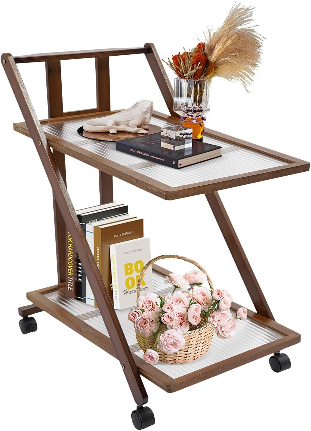 Rolling Carts with Wheels,2-Tier Portable Ladder Shelf, Removable Floor ...