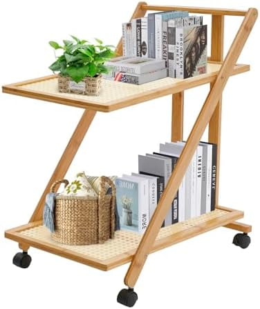 Rolling Carts with Wheels,2-Tier Portable Ladder Shelf, Removable Floor ...