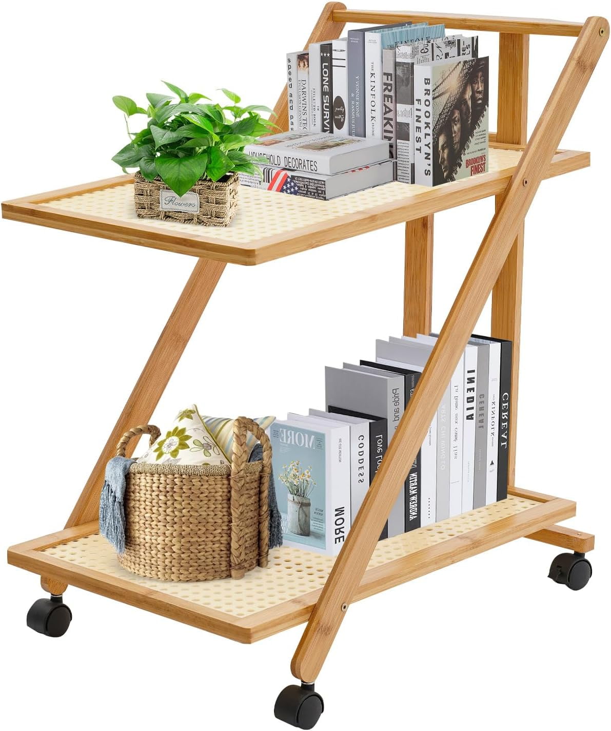 Rolling Carts with Wheels,2-Tier Portable Ladder Shelf, Removable Floor ...