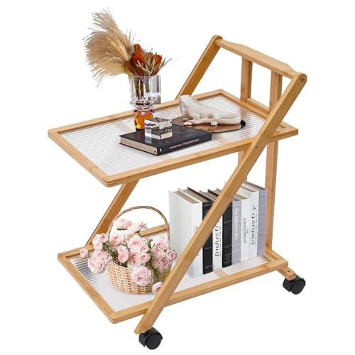 Rolling Carts with Wheels,2-Tier Portable Ladder Shelf, Removable Floor ...