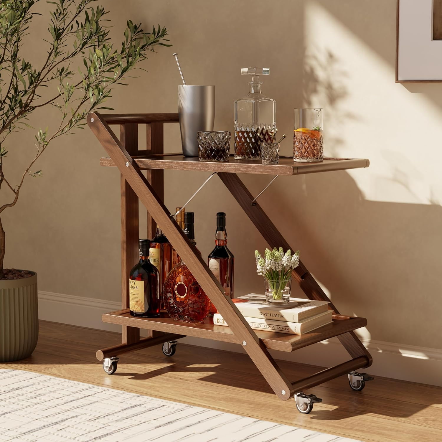 Rolling Carts with Wheels,Portable Kitchen Island,Walnut Kitchen ...