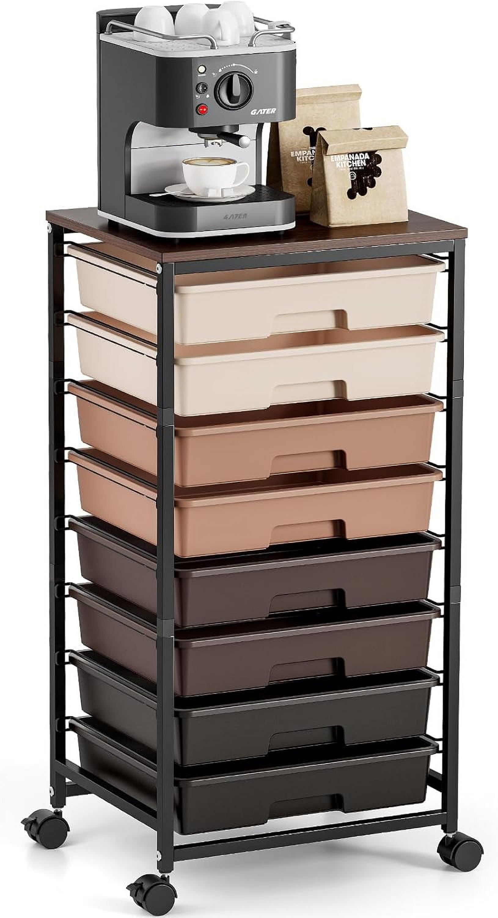 Rolling Carts with Wheels, 8-Drawer Utility Cart, Wooden Tabletop ...