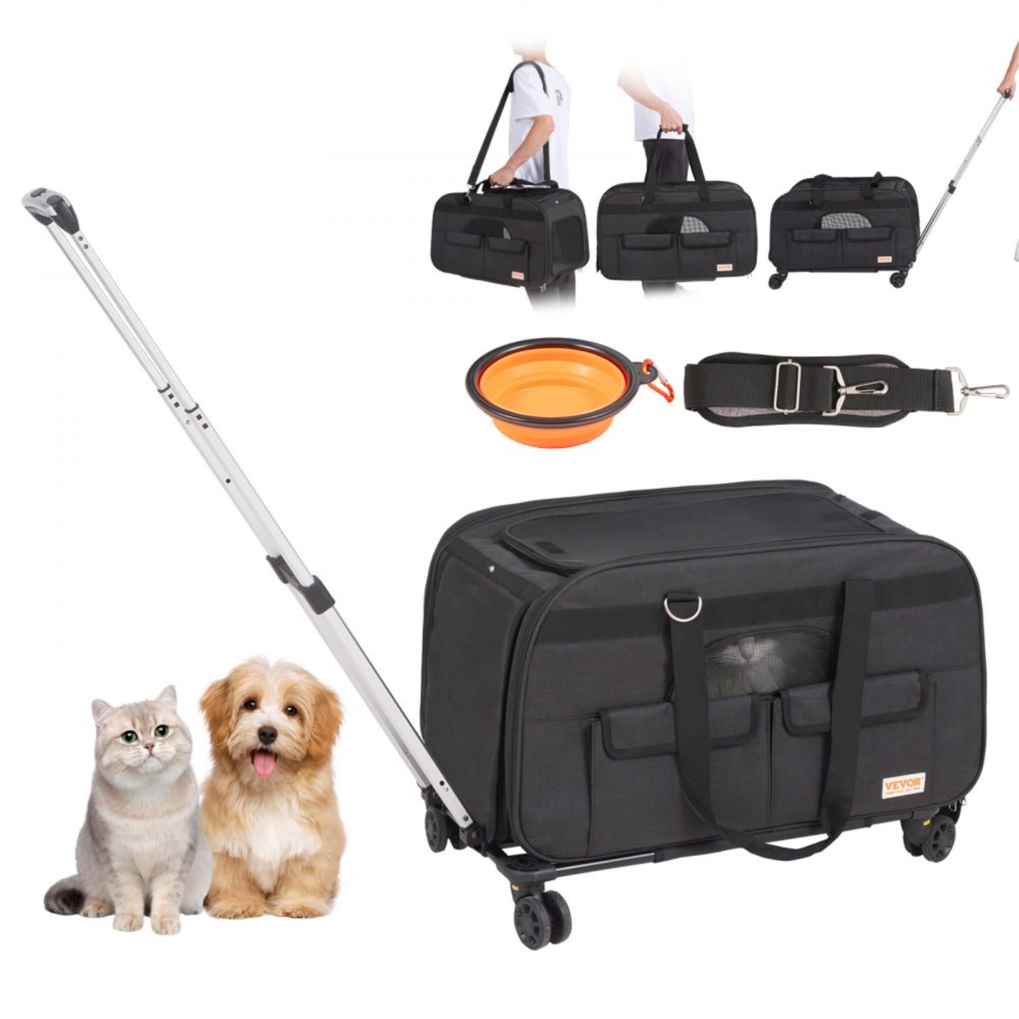 Rolling Cat Carrier with Wheels, Telescopic Handle, and Shoulder Strap ...