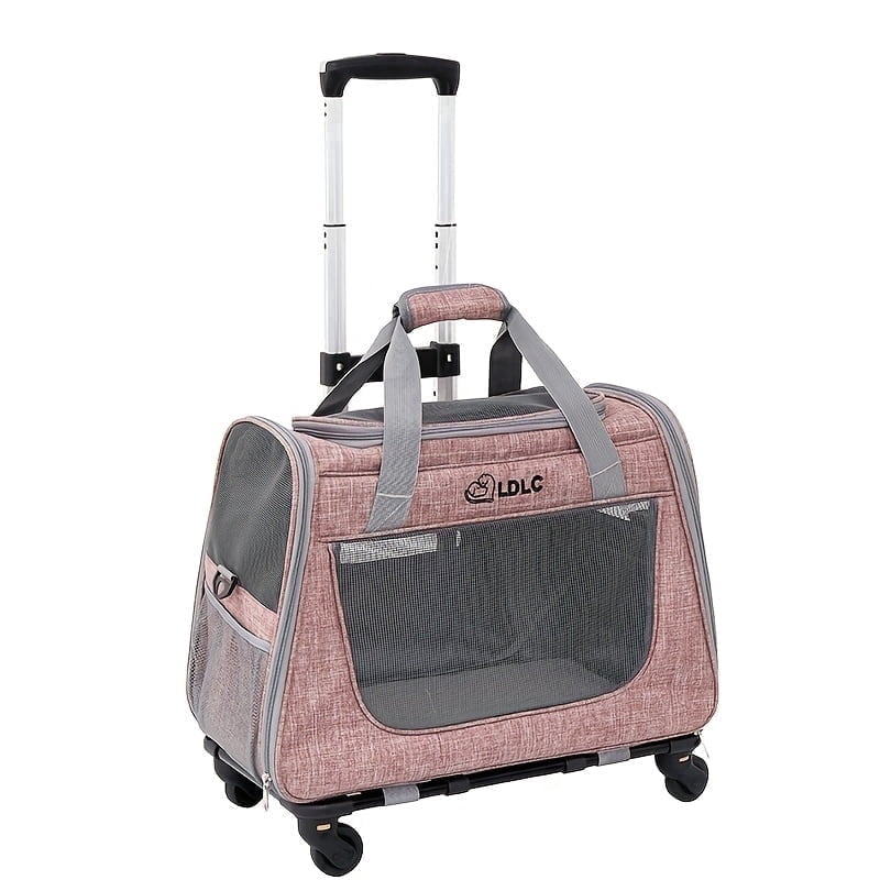 Rolling Cat Carrier with Wheels, Foldable Airline Approved Pet Travel ...