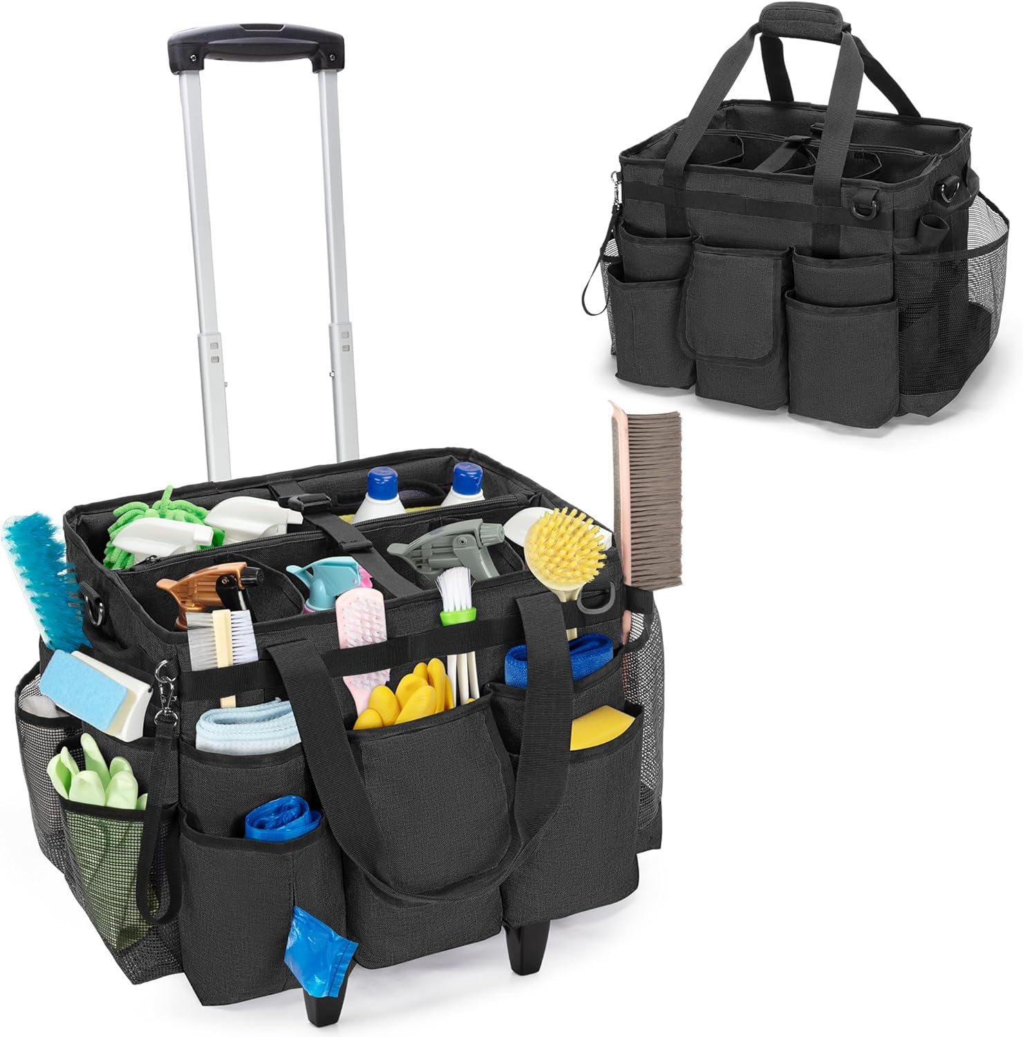 Rolling Cleaning Bag with Detachable Trolley, Portable Cleaning Cart on ...