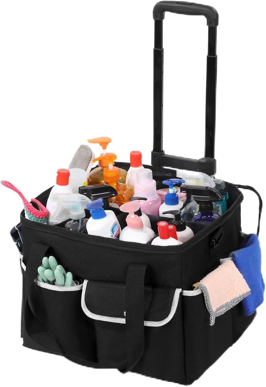 Rolling Cleaning Caddy Bag with Detachable Trolley, Portable Cleaning ...