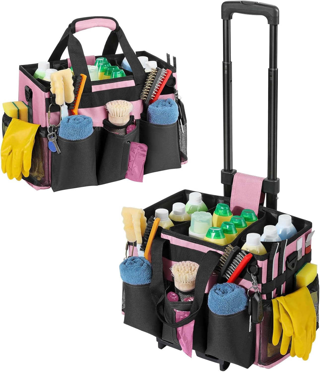 Rolling Cleaning Caddy Bag with Detachable Trolley, Professional ...