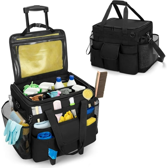 Rolling Cleaning Caddy with Lid, Cleaning Supplies Organizer with ...