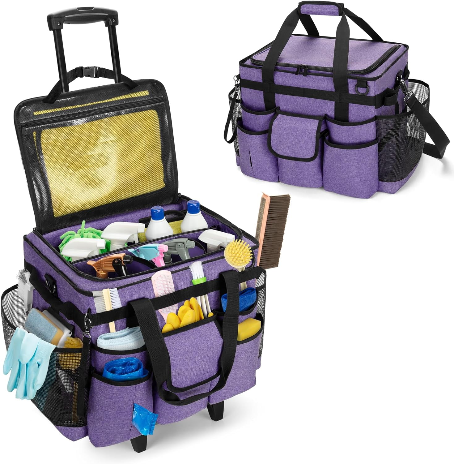 Rolling Cleaning Caddy with Lid, Cleaning Supplies Organizer with ...