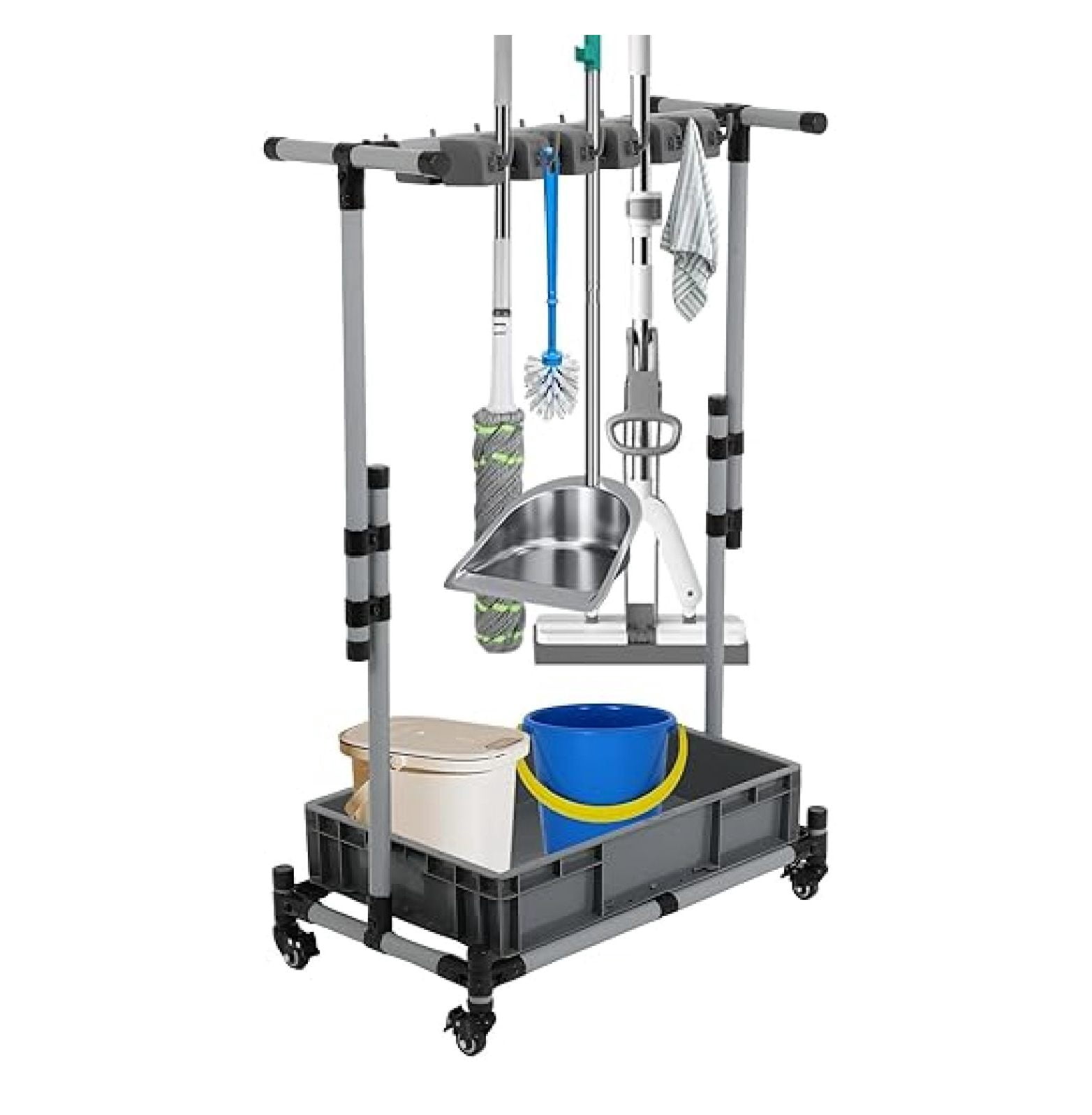 Rolling Cleaning Cart with Mop & Broom Organizer,Movable Floor-Mounted ...