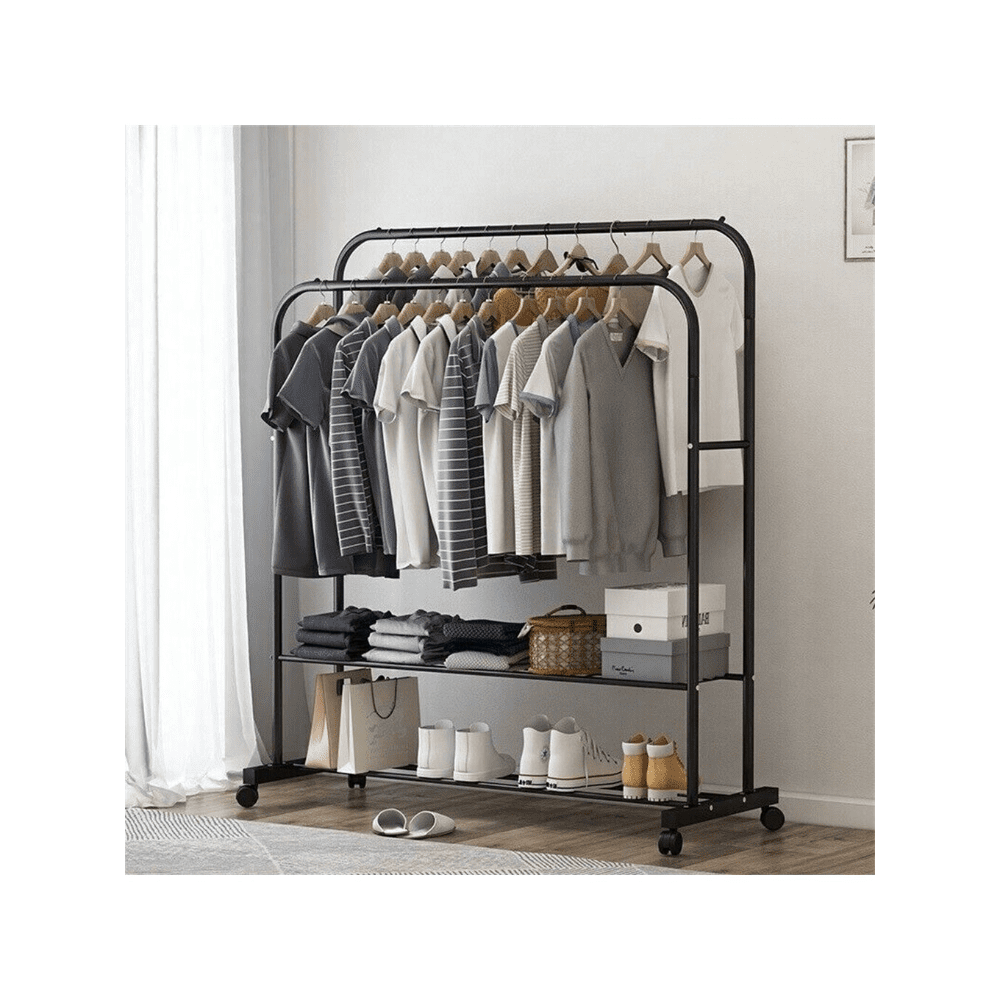 Rolling Clothes Garment Rack Double Rail On Wheels Clothing Hanging ...