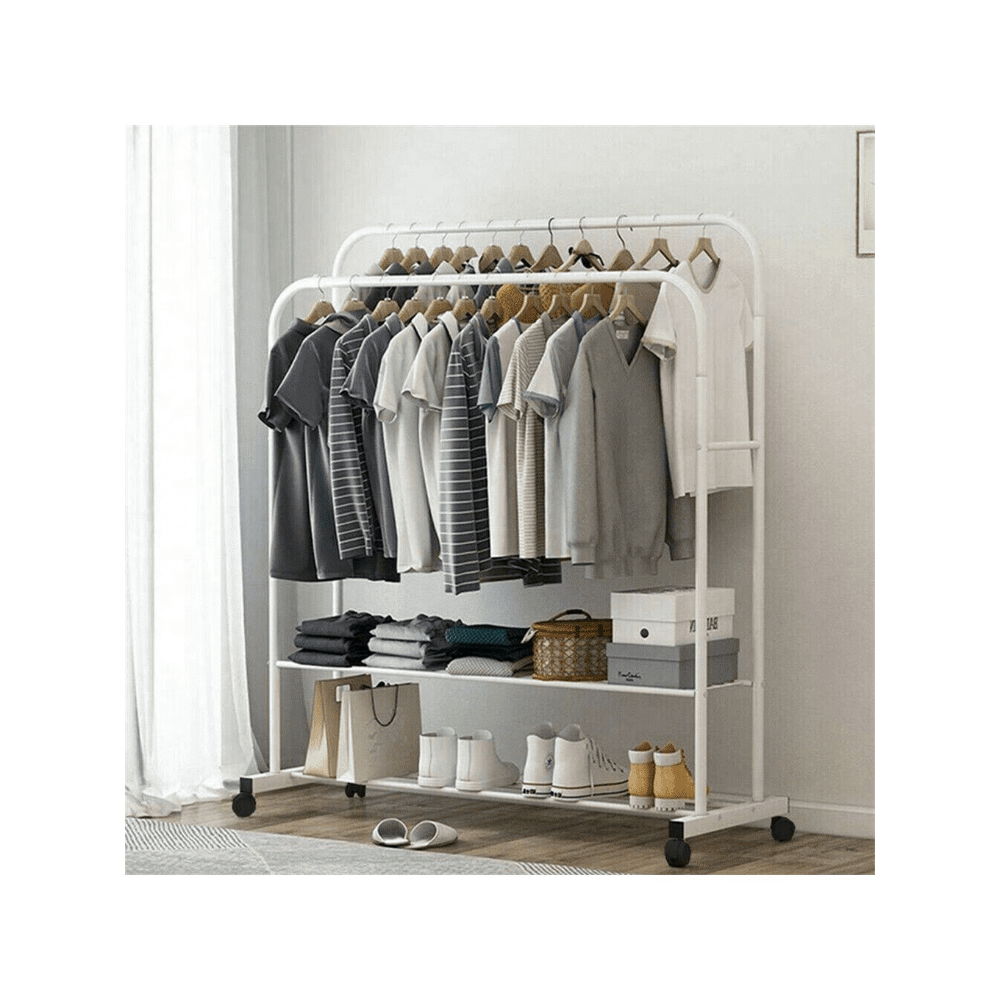 Rolling Clothes Garment Rack Double Rail On Wheels Clothing Hanging ...