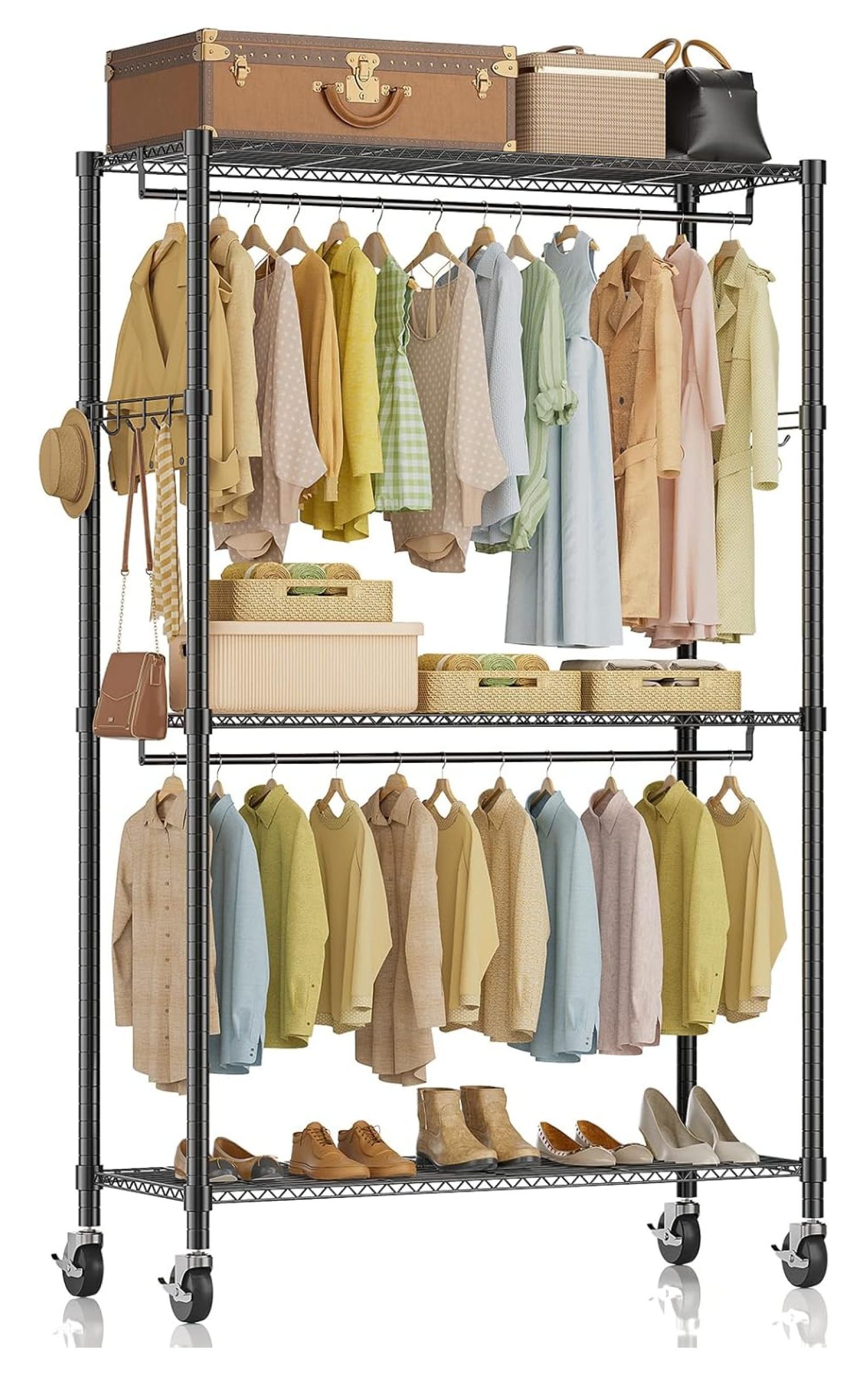 Rolling Clothes Rack, Heavy Duty Clothing Rack, 3-Shelf Portable ...
