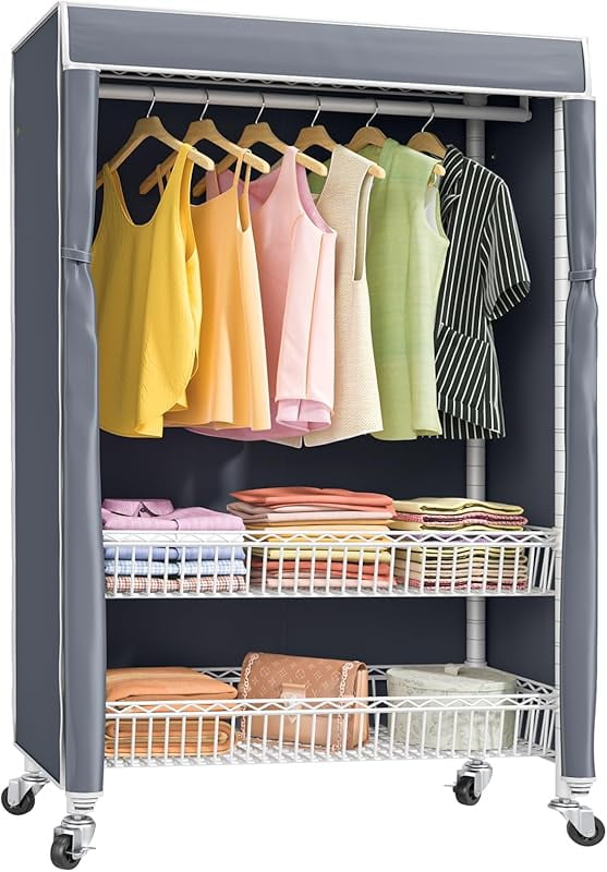 Rolling Clothes Rack Heavy Duty Garment Rack With Wheels, Adjustable ...