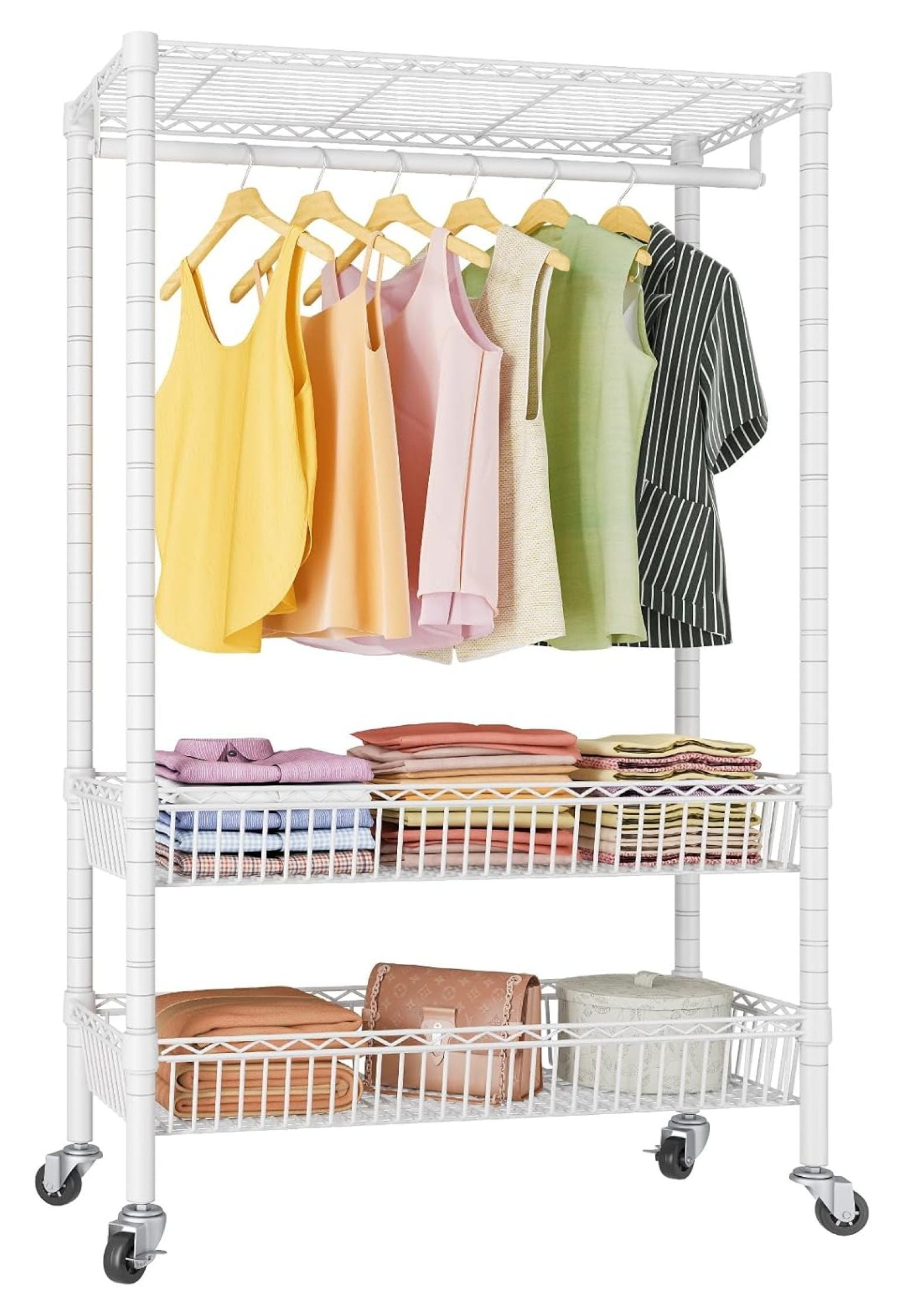 Rolling Clothes Rack Heavy Duty Garment Rack With Wheels, Adjustable ...